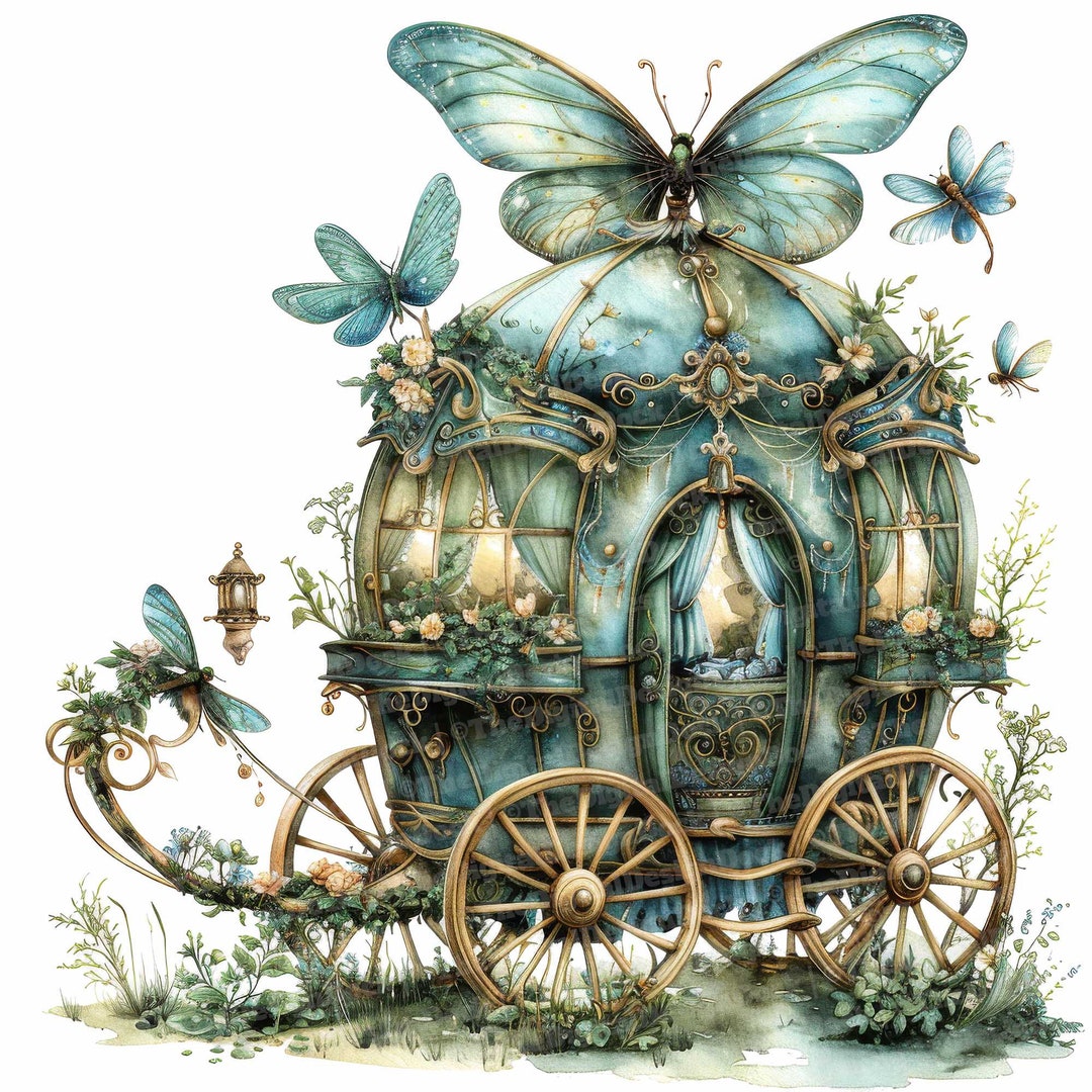 12x Fairy Carriage Clipart, Dragonfly Carriage Clipart, Printable ...