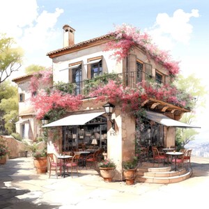 12x Floral Cafe Clipart, French Riviera JPG Clipart, Printable ...