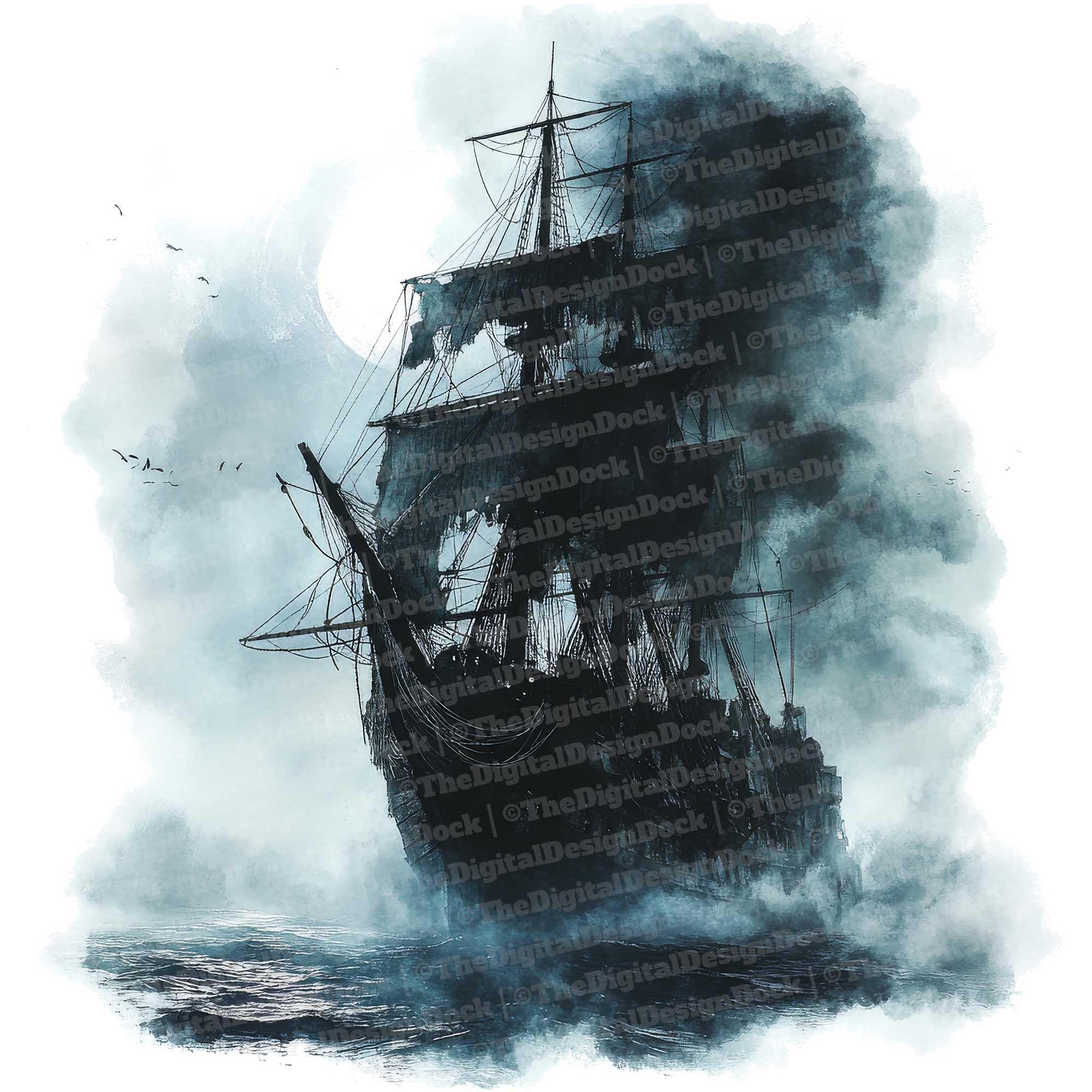 12 Ghost Ship Clipart, Watercolor Haunted Ship, Printable Clipart, Dark ...