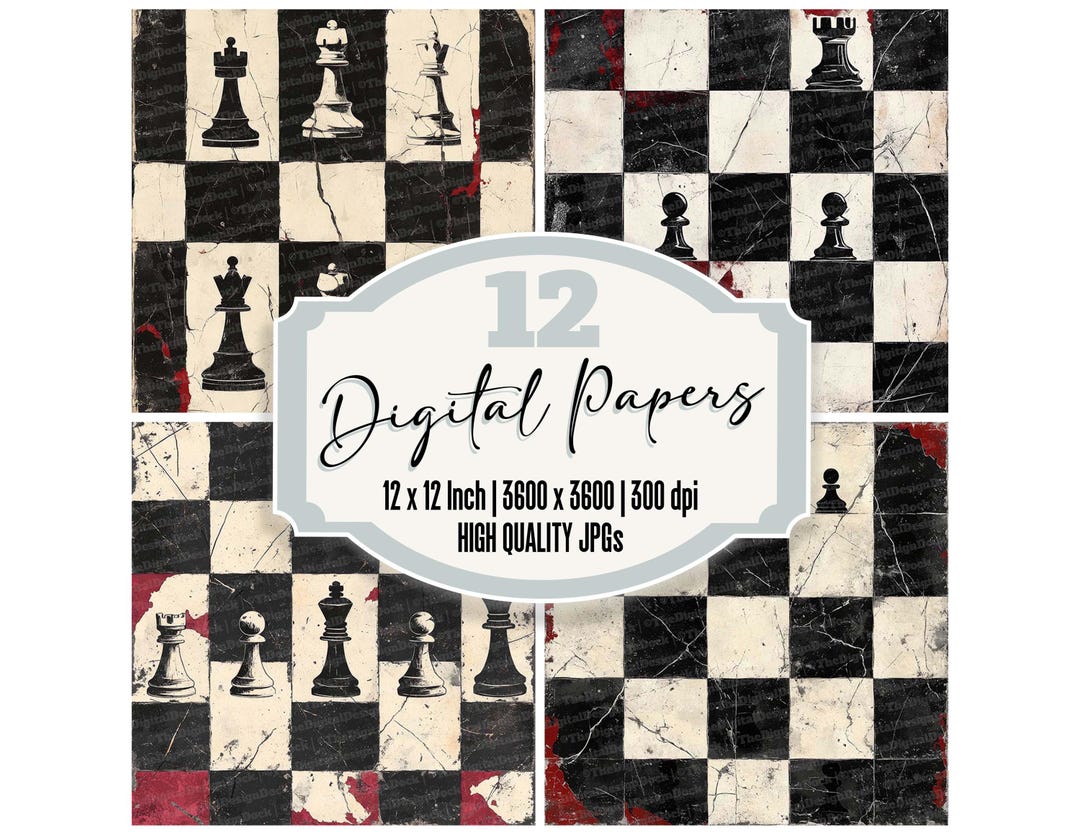 12x Grunge Chess Junk Journal Paper, Vintage Game Digital Paper Pack ...