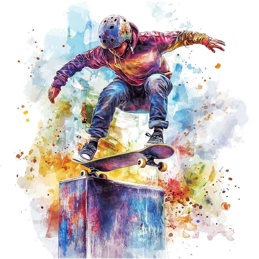 Skateboarder Clip Art, 12x Watercolor Skateboarding Clipart Set ...