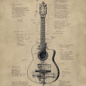 12 Guitar Digital Paper Vintage Junk Journal Paper Musical Sketch High ...