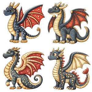 Cute Dragon PNG Clipart, 12x Watercolor Fantasy Clip Art Set, Printable ...