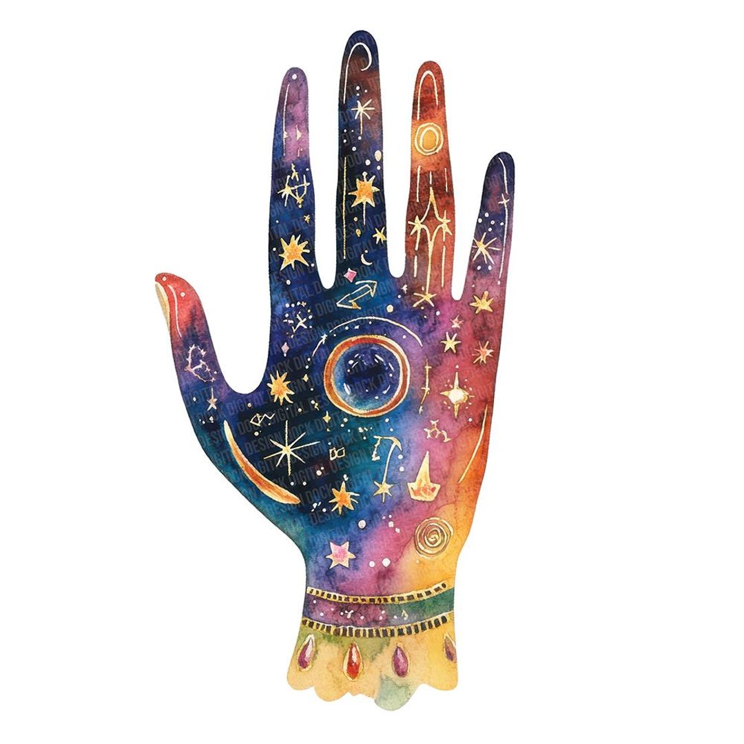 12 Palmistry Hand PNG Clip Art, Starry Hand Clipart, Watercolor Hand ...