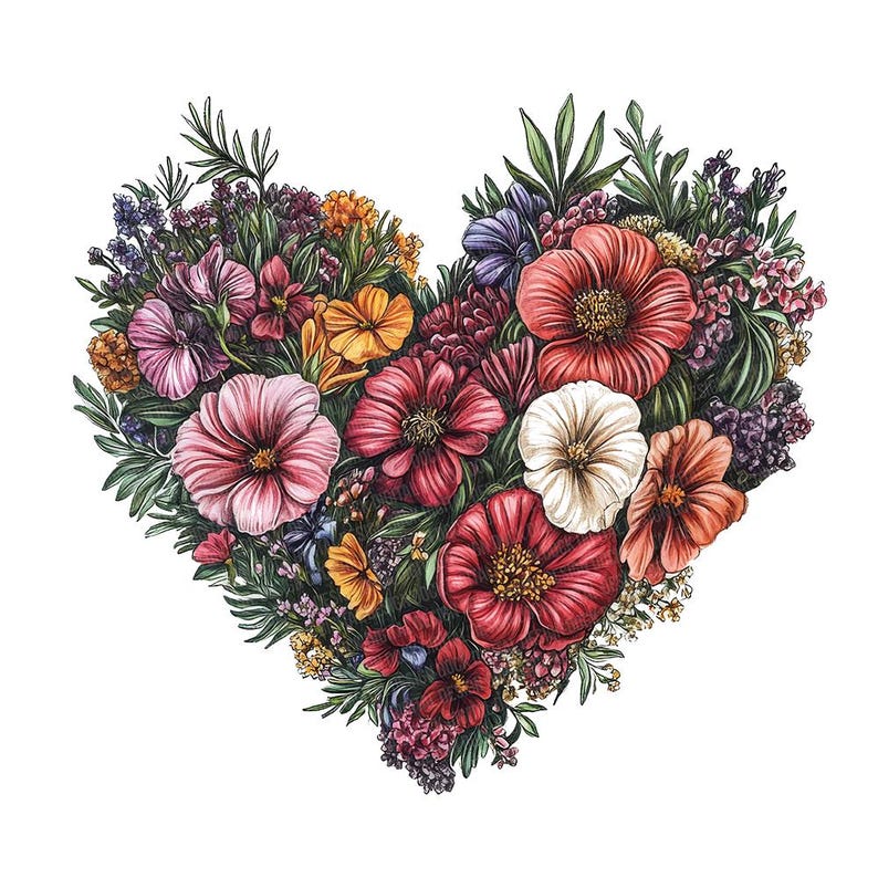 Vintage Heart-shaped Floral PNG Clipart, 12x Floral Clip Art Set ...