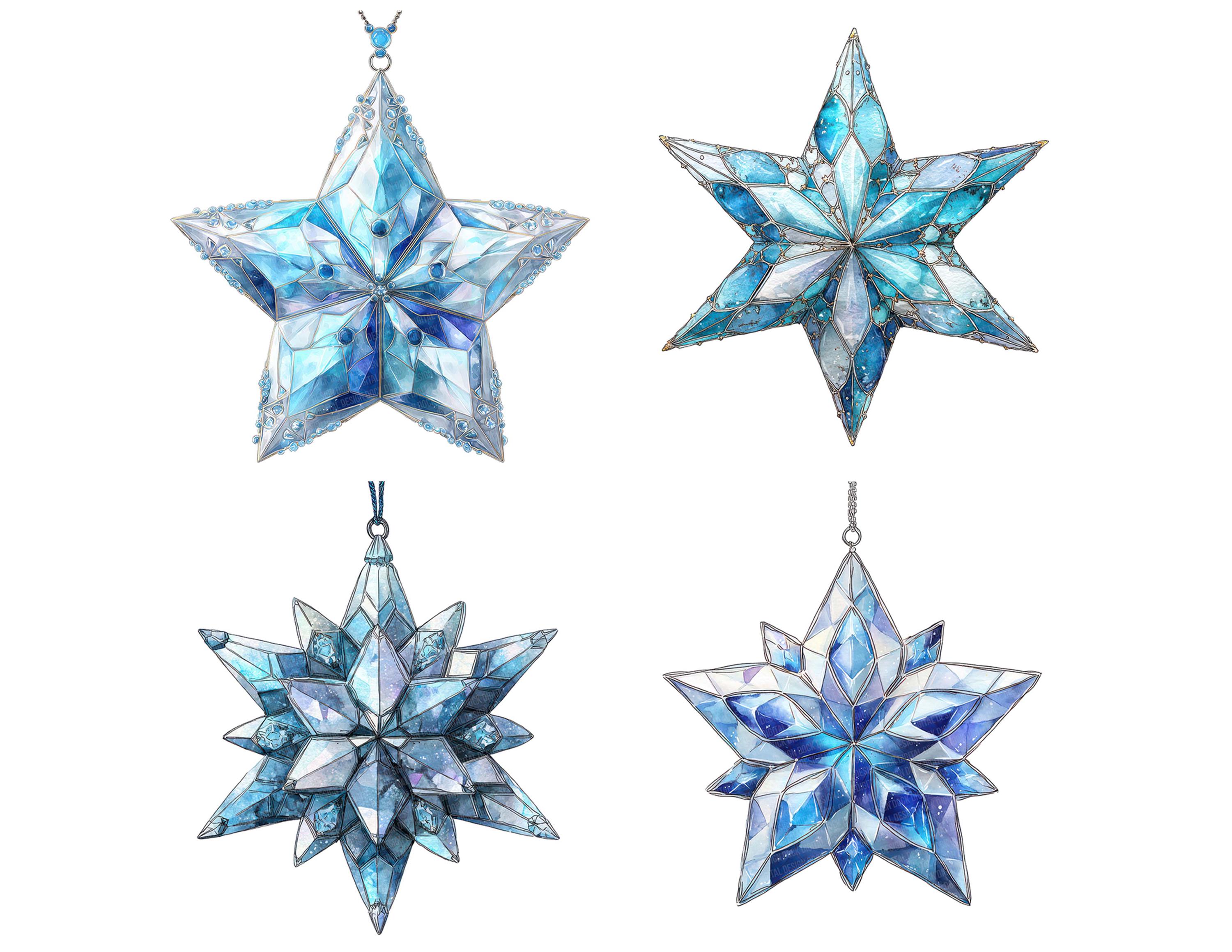 Watercolor Star PNG Clipart, 12x Blue Crystal Star Clip Art Set ...