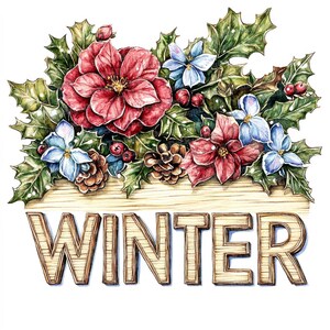 Winter Floral Clip Art, 12x Holiday Flowers Clipart Set, Printable ...