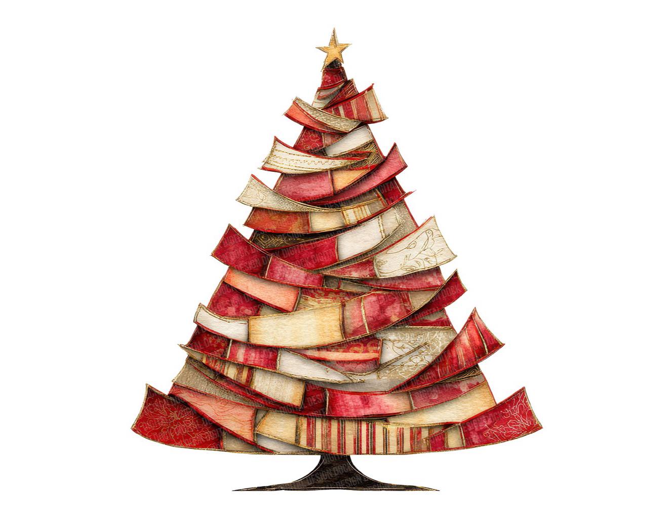 Fabric Ribbon Christmas Tree PNG Clipart, 12x Holiday Tree Clip Art Set ...