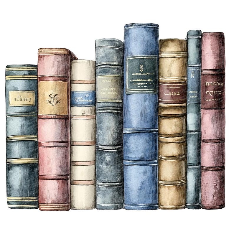 Vintage Book PNG Clipart, 12x Watercolor Book Clip Art Set, Antique ...