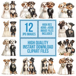 12x Wedding Dog Clipart, Bride and Groom Cute Dogs, Printable ...