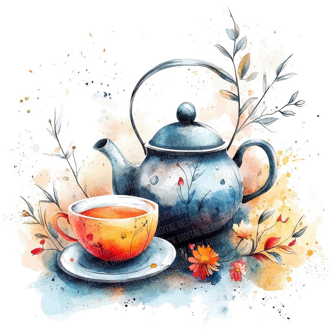 Tea Set PNG Clipart, 12x Watercolor Teapot and Cup Illustrations ...