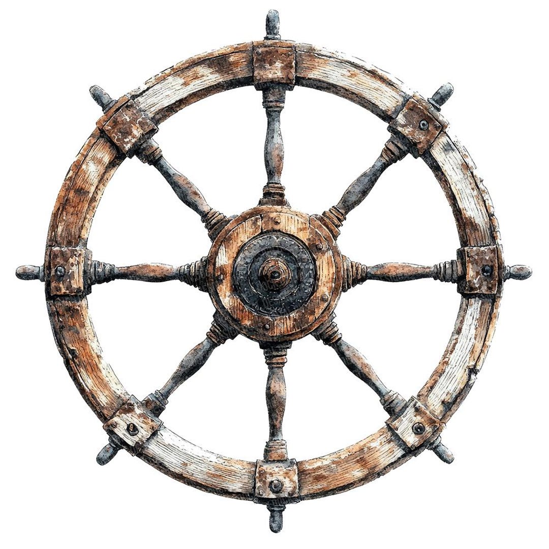 12x Watercolor Ship Wheel PNG Clipart, Rustic Nautical Boat Clip Art ...