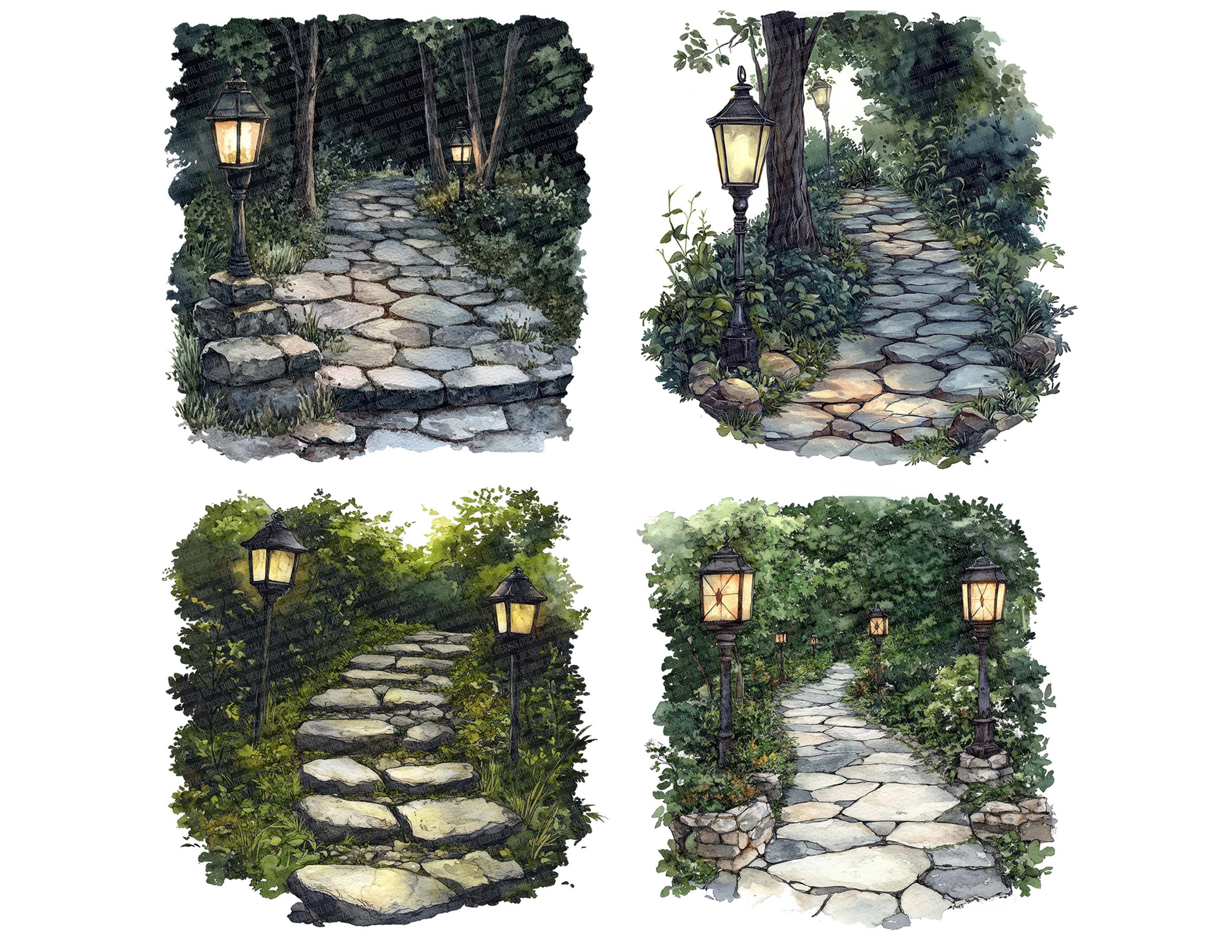 Forest Path With Lanterns PNG Clip Art, 12x Stone Pathway Clipart Set ...