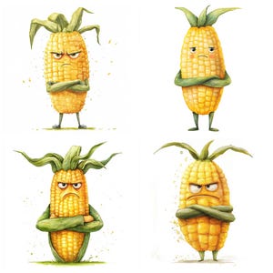 Grumpy Corn PNG Clipart, 12x Angry Vegetable Character PNG Clipart Set ...