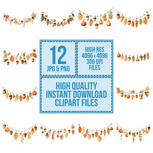 Autumn Bunting PNG Clipart, 12x Fall Garland Clip Art Set, Printable ...