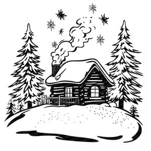 Log Cabin PNG Clipart, 12x Winter Cabin Clip Art Set, Black White ...