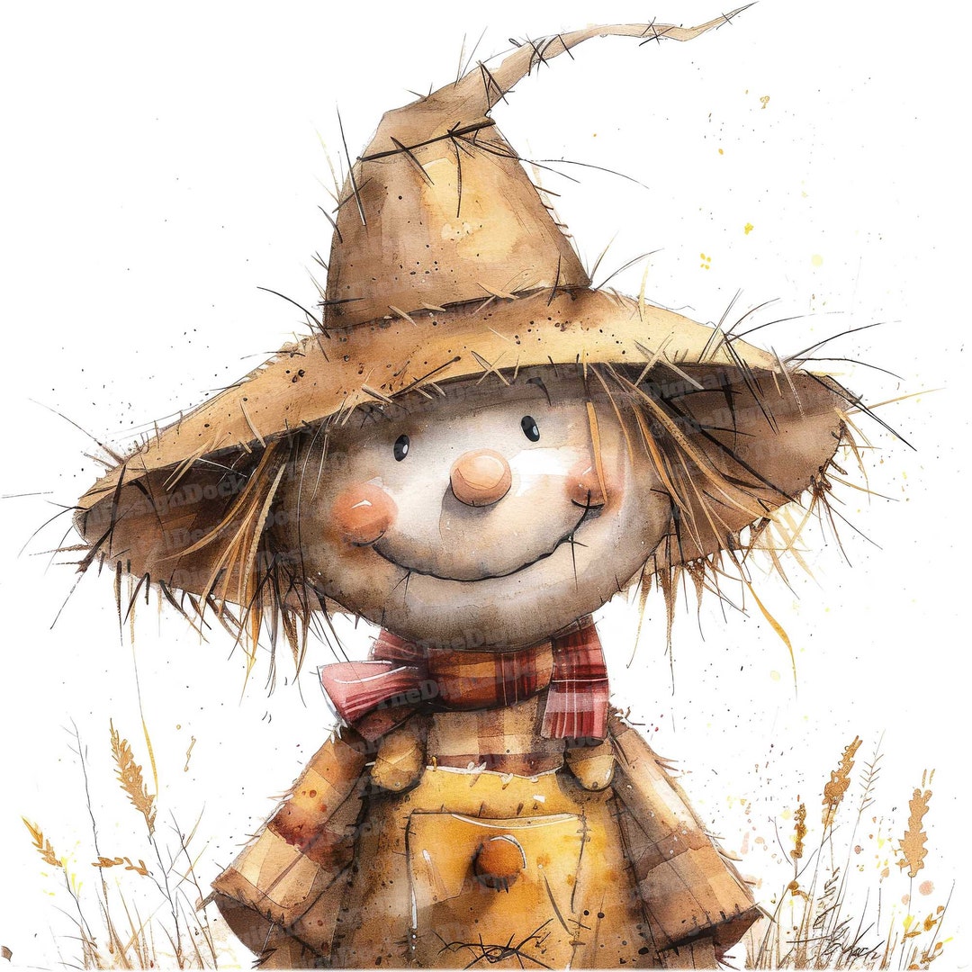 Scarecrow Clipart, 12 Jpgs, Cute Cartoon Scarecrow Clipart, Printable ...