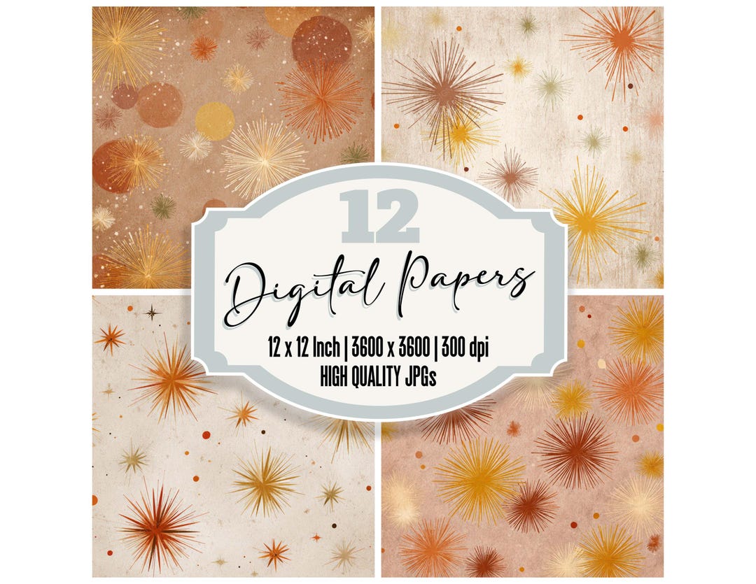 12x Retro Starburst Junk Journal Paper Vintage Atomic Starburst Digital ...