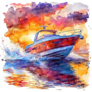 Speedboat Clipart, 12 Jpgs, Sunset Speedboats Boats, Printable ...
