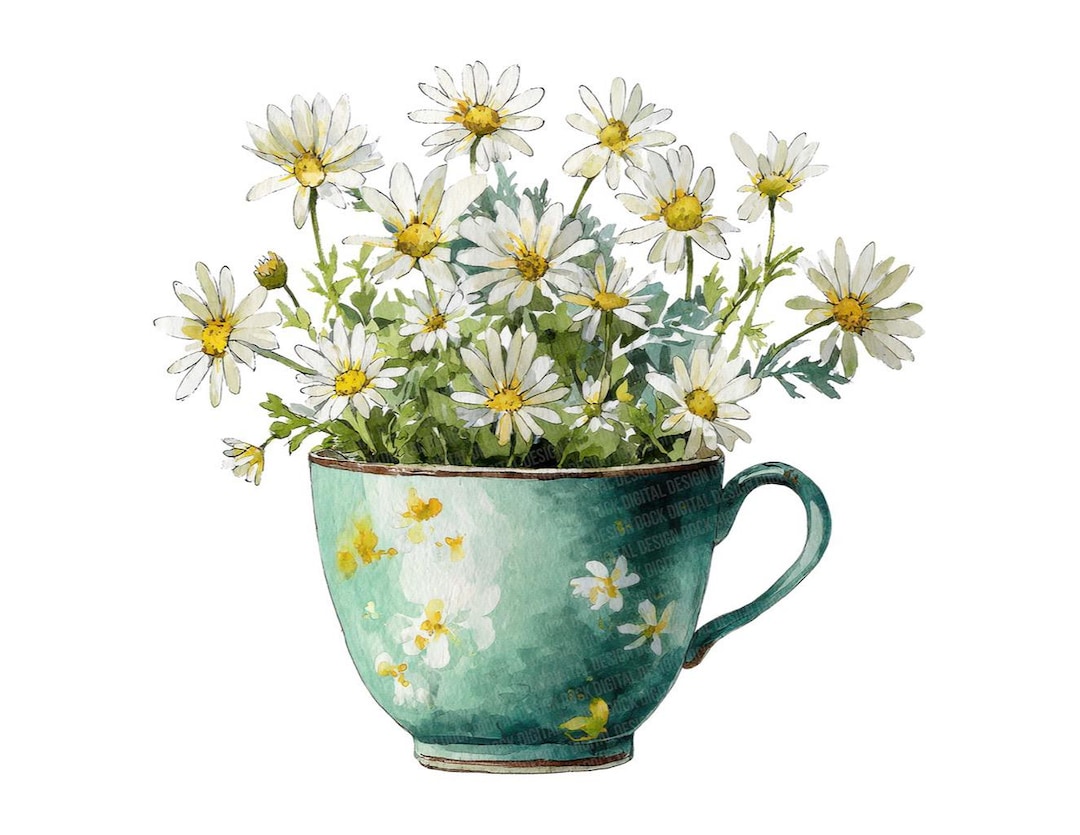 Daisy Teacup PNG Clip Art, 12x Floral Mug Clipart Set, Printable ...