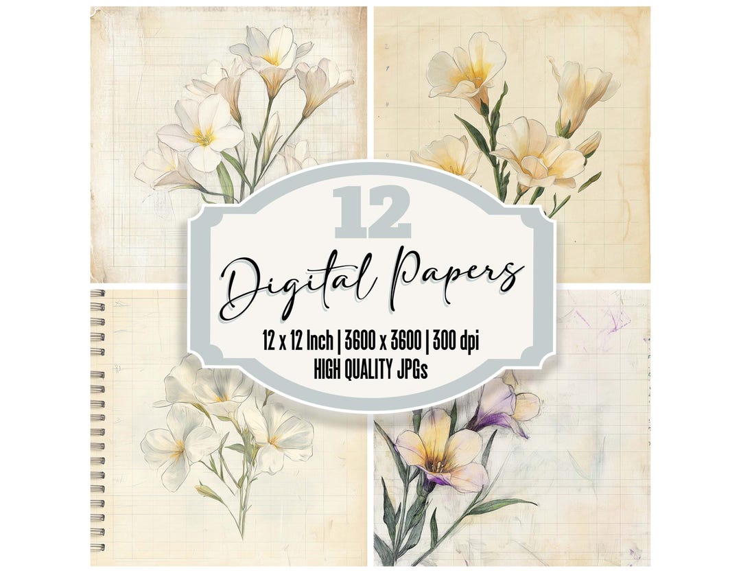 12x Freesia Flower Junk Journal Paper Vintage Botanical Sketch Digital ...