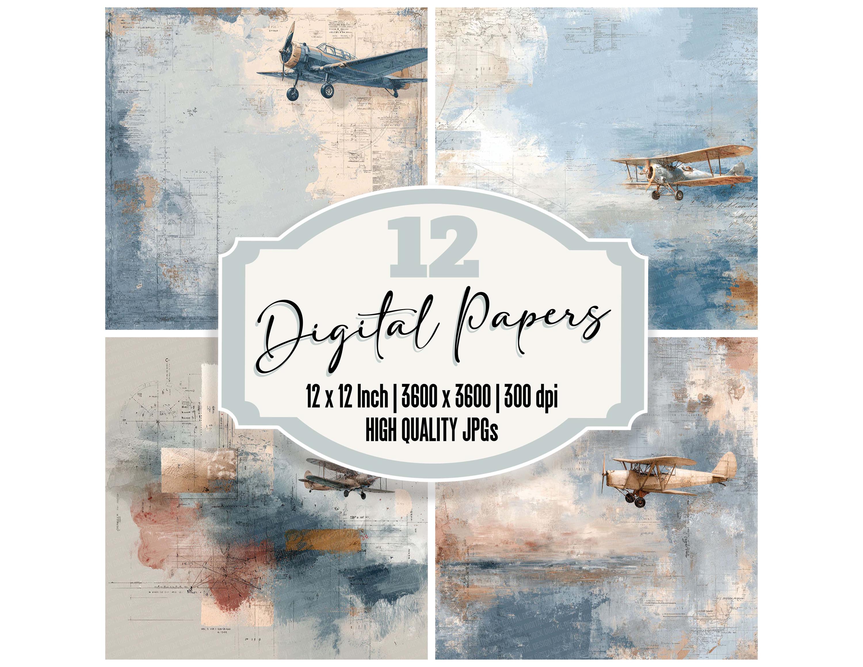 12x Airplane Junk Journal Paper Vintage Aviation Digital Paper Pack ...