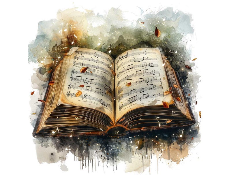 Vintage Music Book PNG Clipart, 12x Watercolor Sheet Music Clip Art Set ...