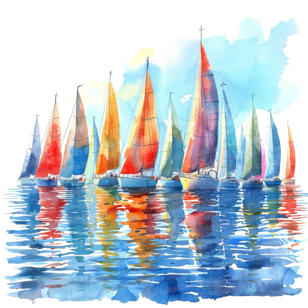 Sailboat Regatta Clipart, 12 Jpgs, Sailing Clip Art, Printable Image ...
