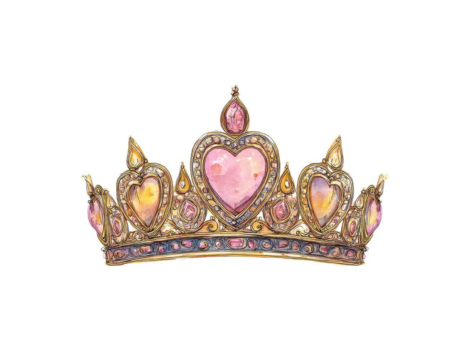 Watercolor Tiara Clipart, 12 Princess Crown Pngs, Printable Digital ...
