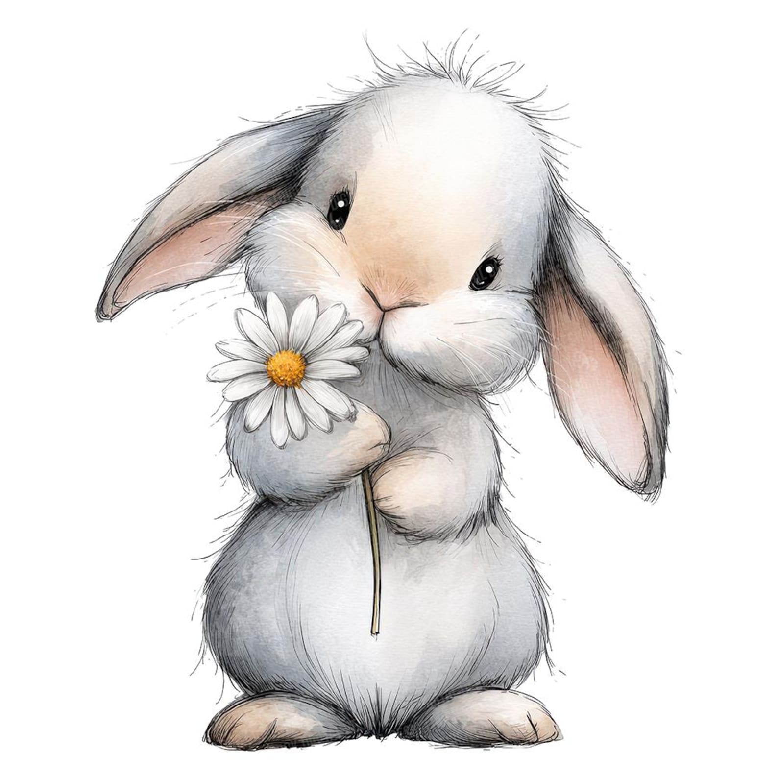 Rabbit PNG Clipart, 12 Daisy Bunny Clip Art Set, Printable Watercolor ...