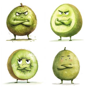 Grumpy Kiwi PNG Clip Art, 12x Funny Fruit Character PNG Clipart Set ...