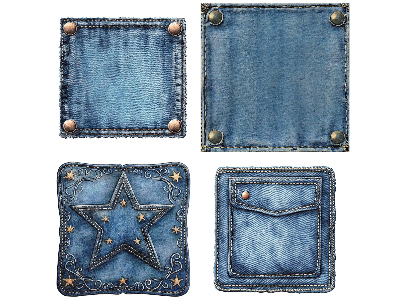 Denim Tag PNG Clipart, 12x Vintage Jean Patch Clip Art Set, Printable ...