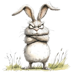 Grumpy Rabbit PNG Clipart, 12x Angry Bunny Clip Art Set, Printable ...