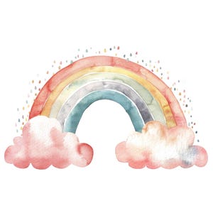 12 Rainbow and Clouds Clipart, Cute Watercolor Clipart, Printable ...