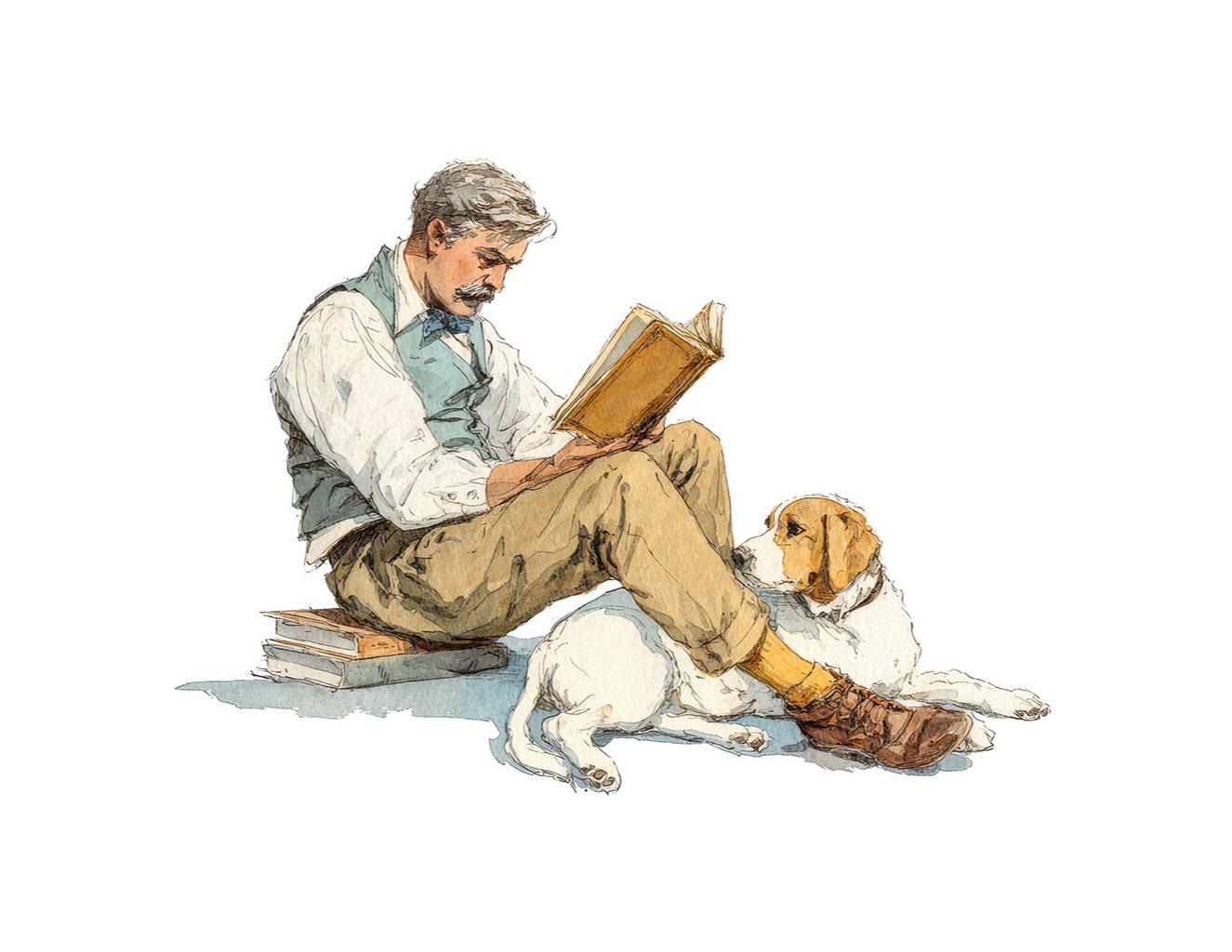 12x Man Reading With Dog PNG Clipart, Watercolor People and Pets Clip ...