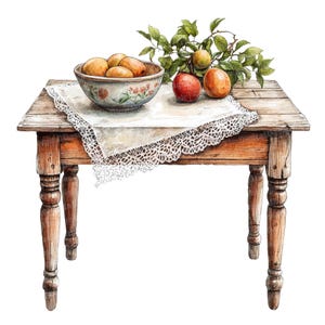 12 Cottage Table Clipart, Rustic Farmhouse Decor, Printable Watercolor ...