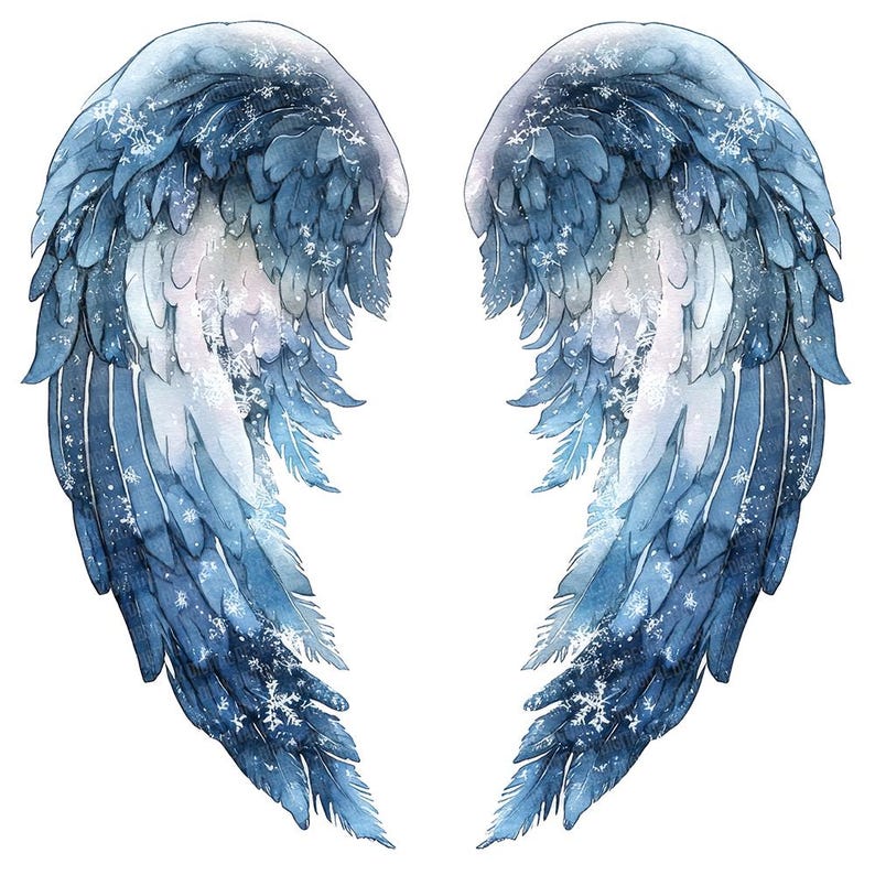 12x Frosted Angel Wings PNG Clipart, Winter Watercolor Wings Clip Art ...