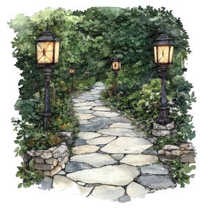 Forest Path With Lanterns PNG Clip Art, 12x Stone Pathway Clipart Set ...
