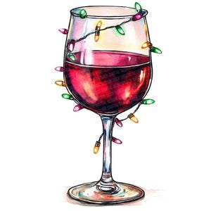 Christmas Wine Glass PNG Clipart, 12x Holiday Watercolor Clip Art Set ...