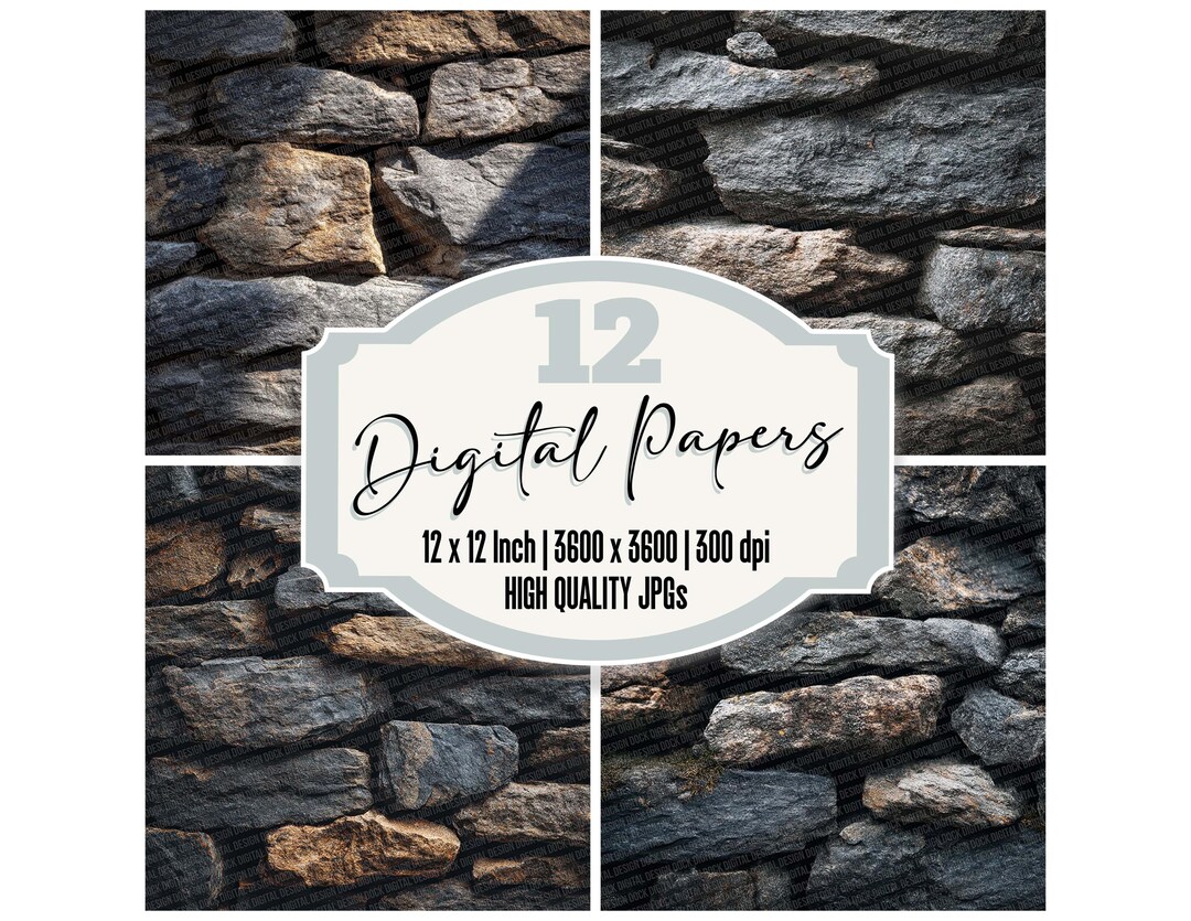 12 X Stone Wall Junk Journal Paper Rustic Texture Digital Paper Pack ...