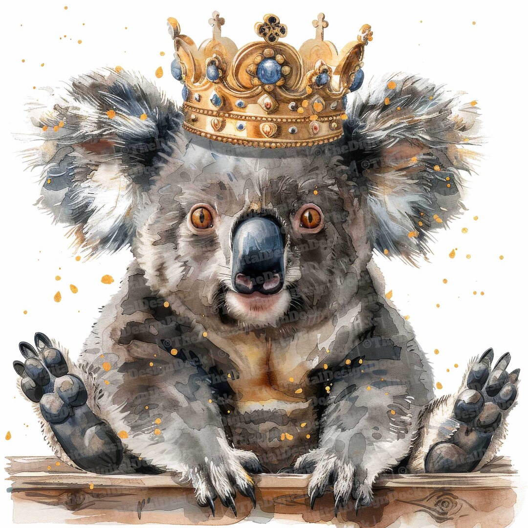 Cute Koala Clipart, 12 Jpgs, Koala Crown Clipart, Printable Watercolour ...