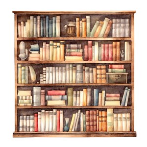 12x Vintage Wooden Bookshelf Clipart, Old Books Clipart, Printable ...