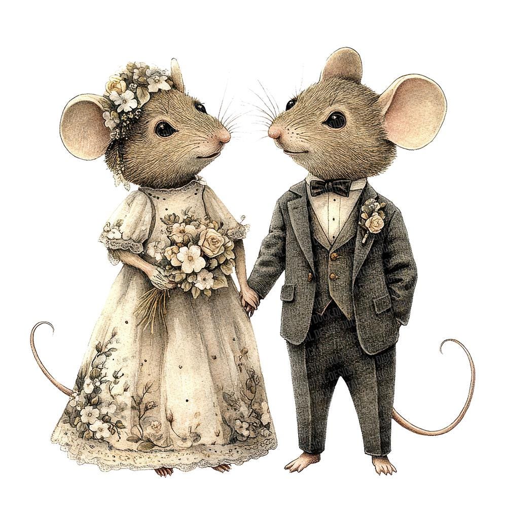 12 Wedding Mouse PNG Clip Art, Victorian Mouse Couple Clip Art ...