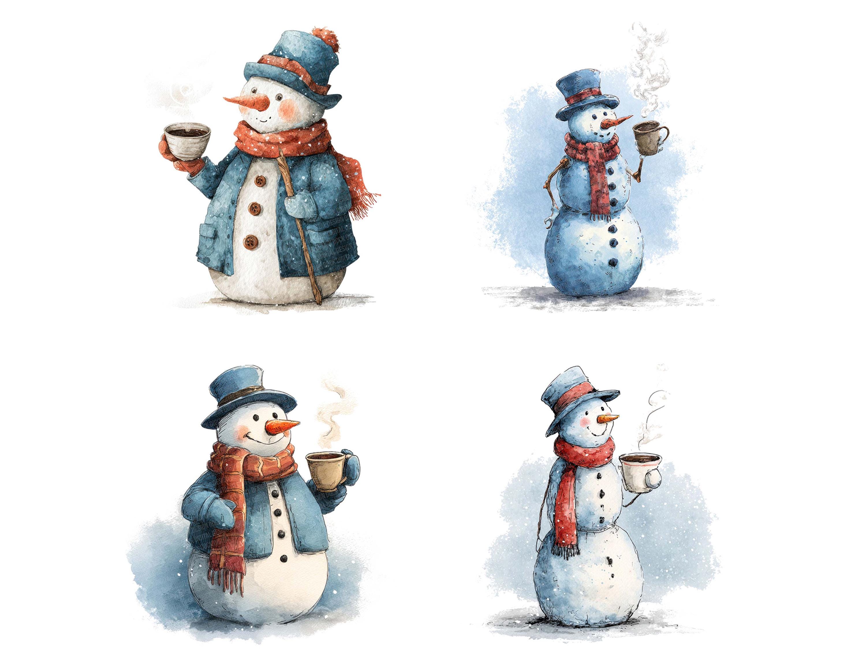 Snowman With Hot Cocoa Art, 12x Winter Snowman Art Set, Printable ...