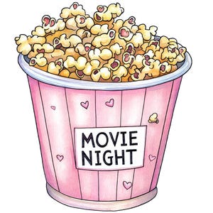 Popcorn PNG Clipart, 12x Watercolor Movie Night Clip Art Set, Printable ...