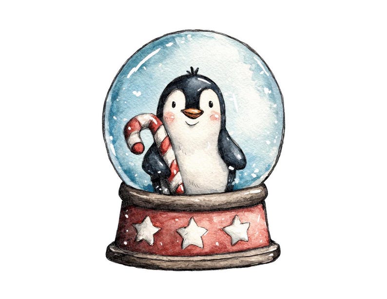 12x Snow Globe Clipart, Retro Penguin Christmas Clip Art Set, Printable ...