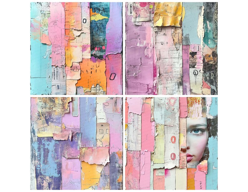 12x Pastel Collage Layers Junk Journal Paper Mixed Media Digital Paper ...