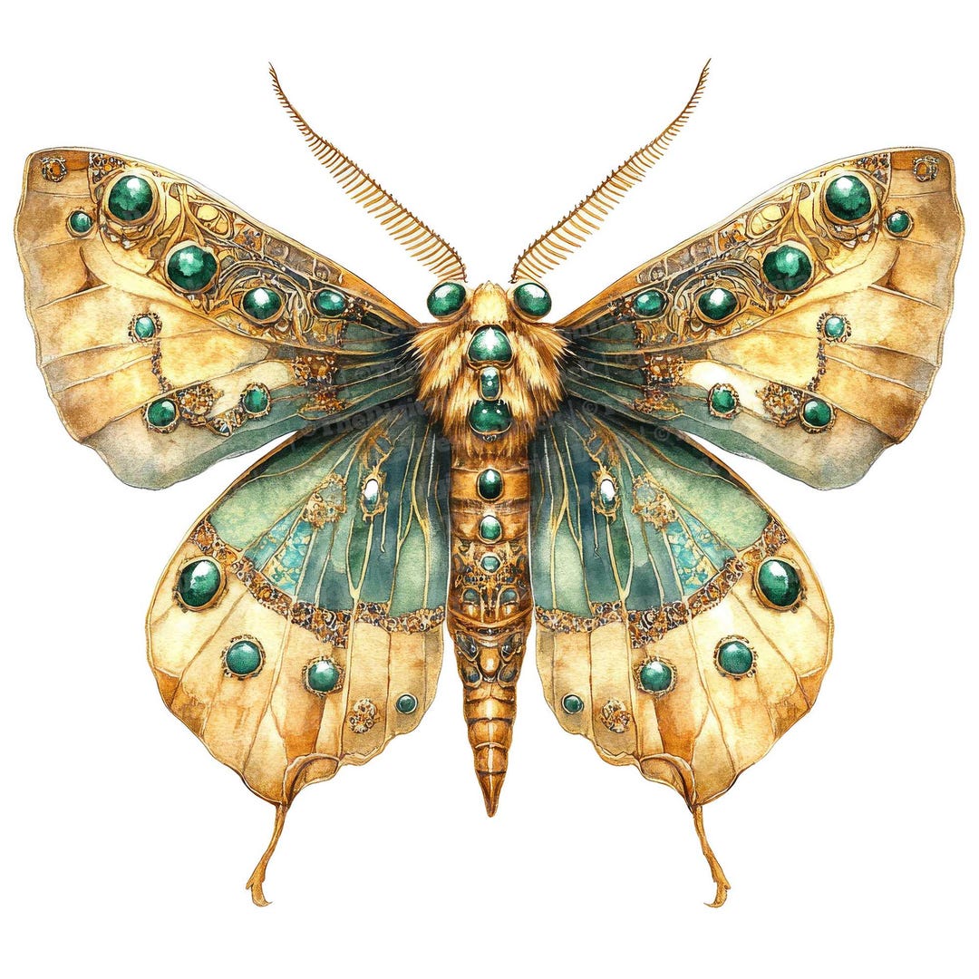 12 Jeweled Moth Clipart, Watercolor Moth Art, Printable Clipart ...