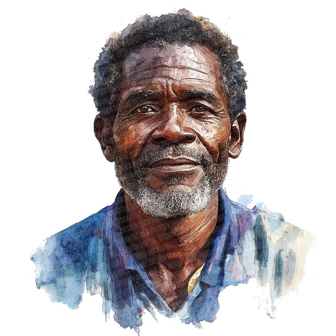 African Man PNG Clipart, 12x Watercolor Portrait Clip Art Set ...