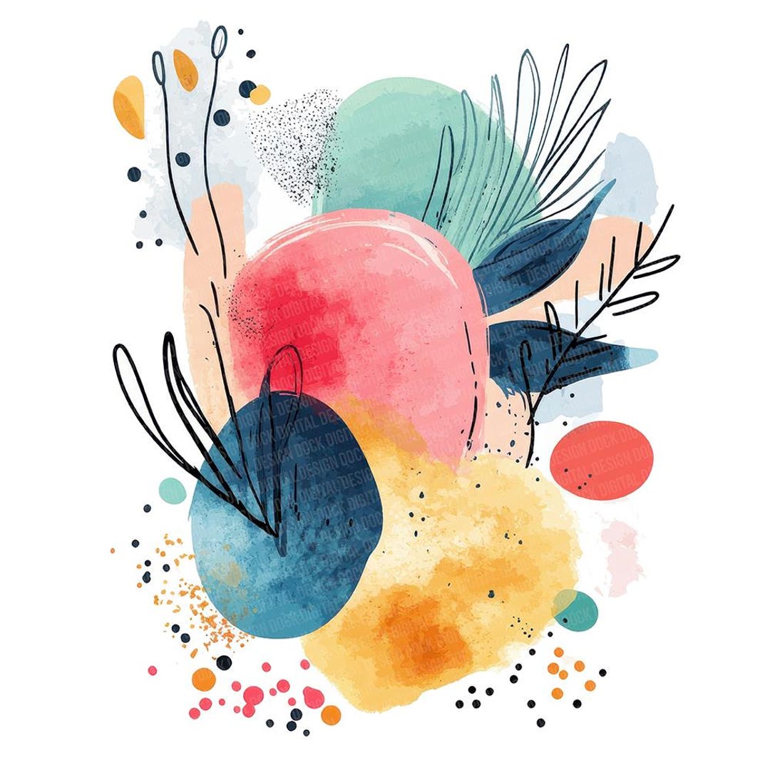 Boho Shapes PNG Clipart, 12x Abstract Watercolor Clip Art Set ...